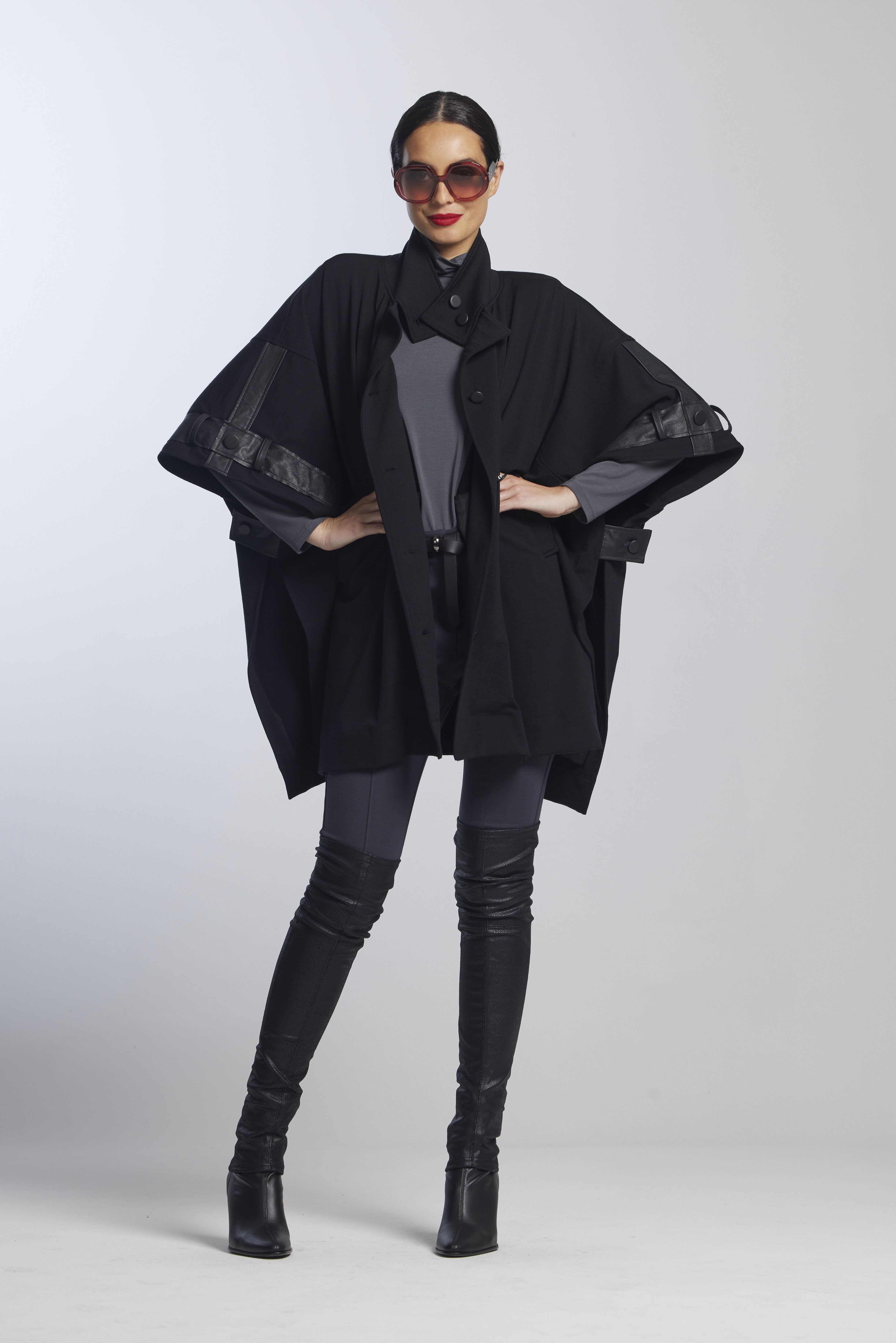Paula Ryan BUTTONED LEATHER TRIM Cape - Jackets & Coats : Diahann ...